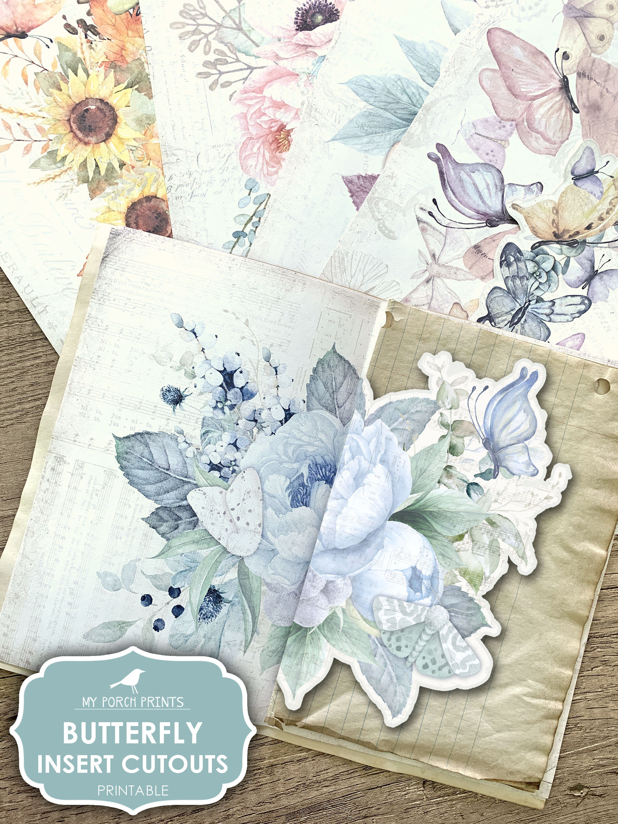 Junk Journal, Butterfly, Insert Cutouts, Flower, Butterflies, 3D ...
