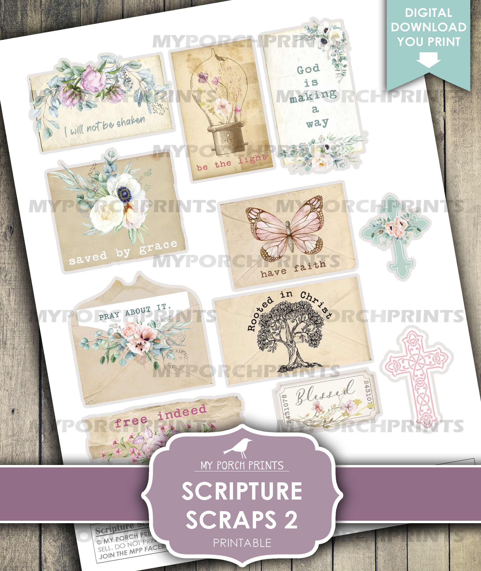 Scripture Scraps 2, Junk Journal, Bible Journaling, Stickers, Verse ...