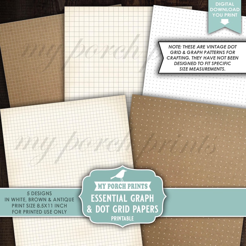 Essential Graph and Dot Grid Papers, Junk Journal Neutral Bullet Black ...