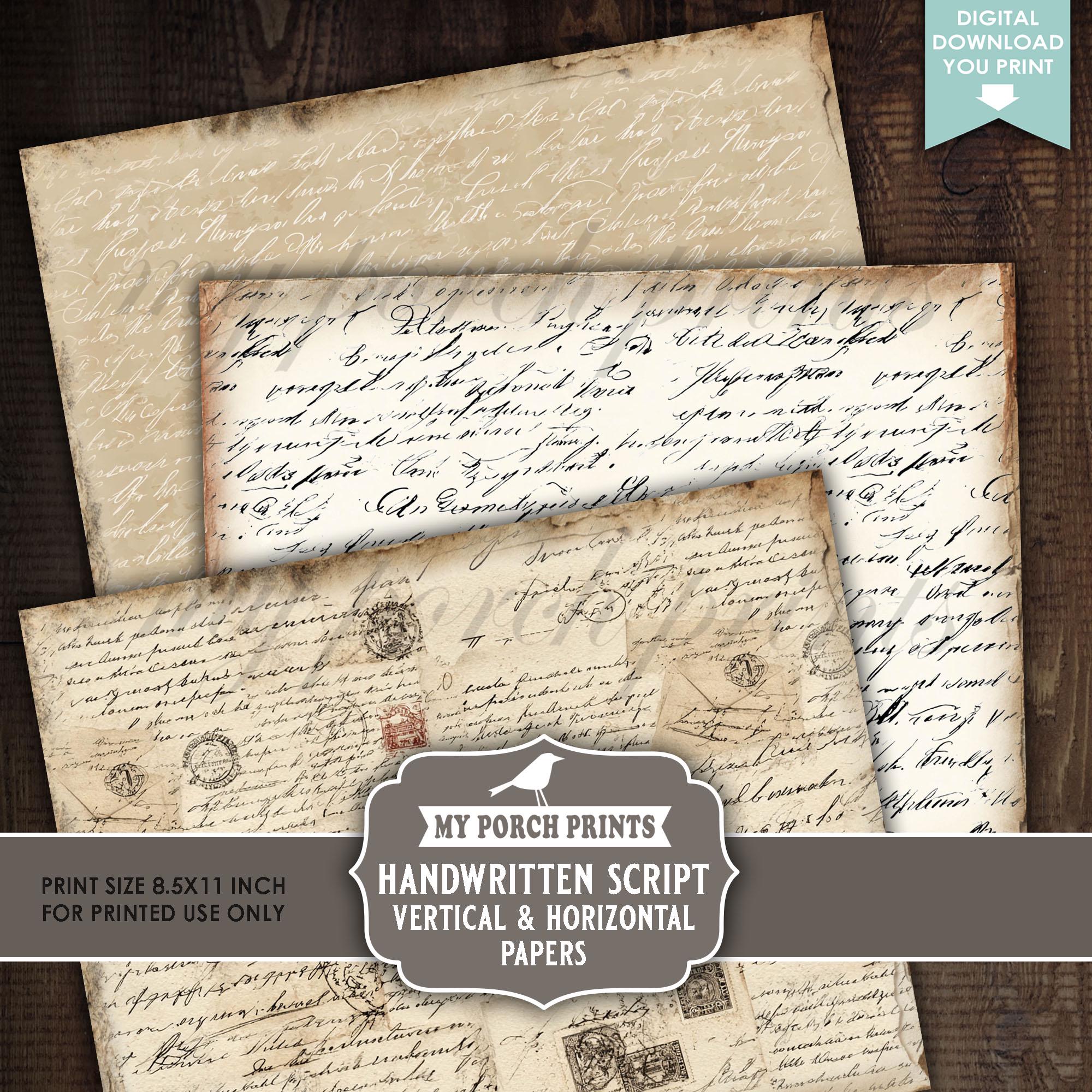 Handwritten Script Papers Junk Journal, Vintage Neutral Handwriting ...