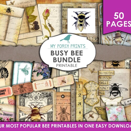 Junk Journal Kit Busy Bee Bundle Printable Ephemera Pack - Etsy Junk Journal Kit Busy Bee Bundle Printable Ephemera Pack - Etsy