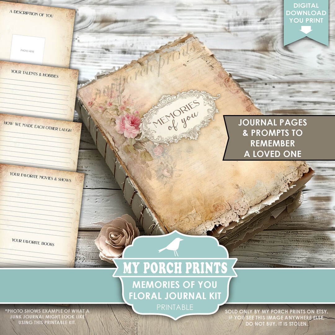 Memories of You Floral Junk Journal Kit, Memorial, Grief, Loss, Loved ...