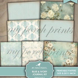 Blue and Ivory Junk Journal Kit, Neutral, Victorian, Teal, Ephemera ...