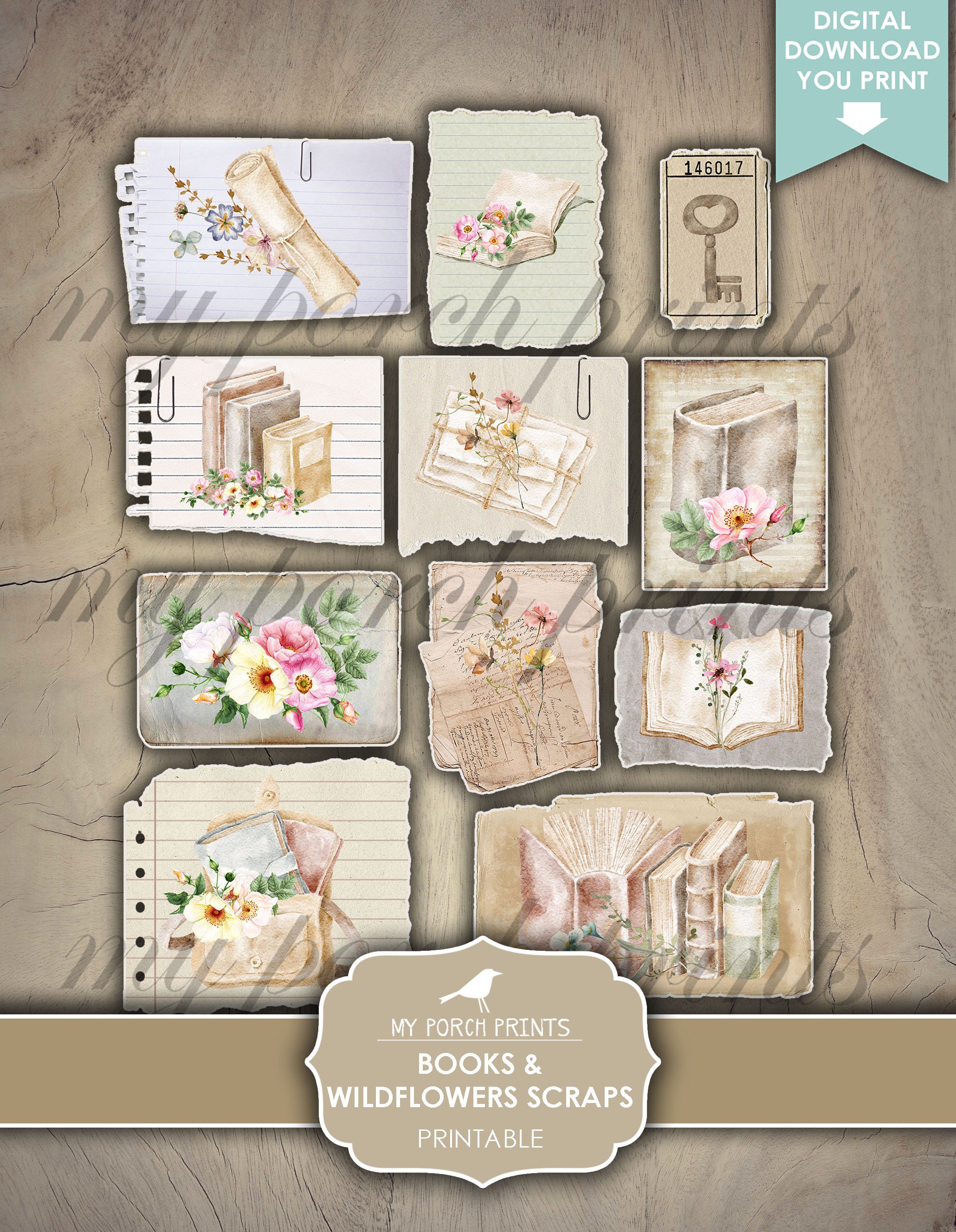 Books and Wildflowers Scraps Junk Journal Stickers - Etsy