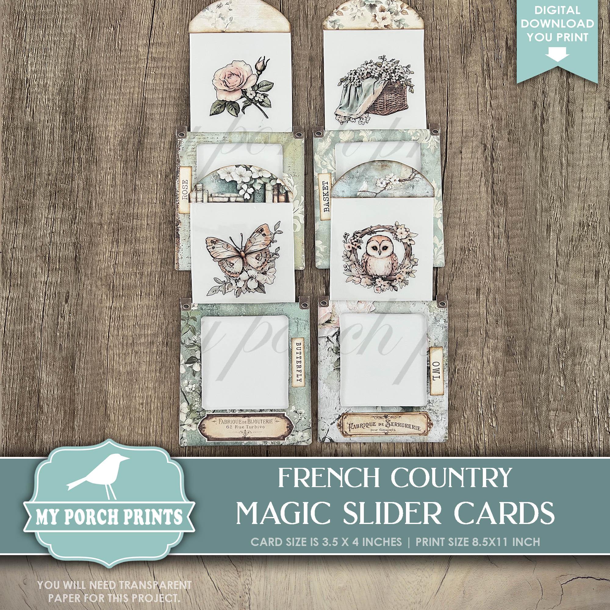 French Country Magic Slider Cards, Junk Journal, Black and White Color ...