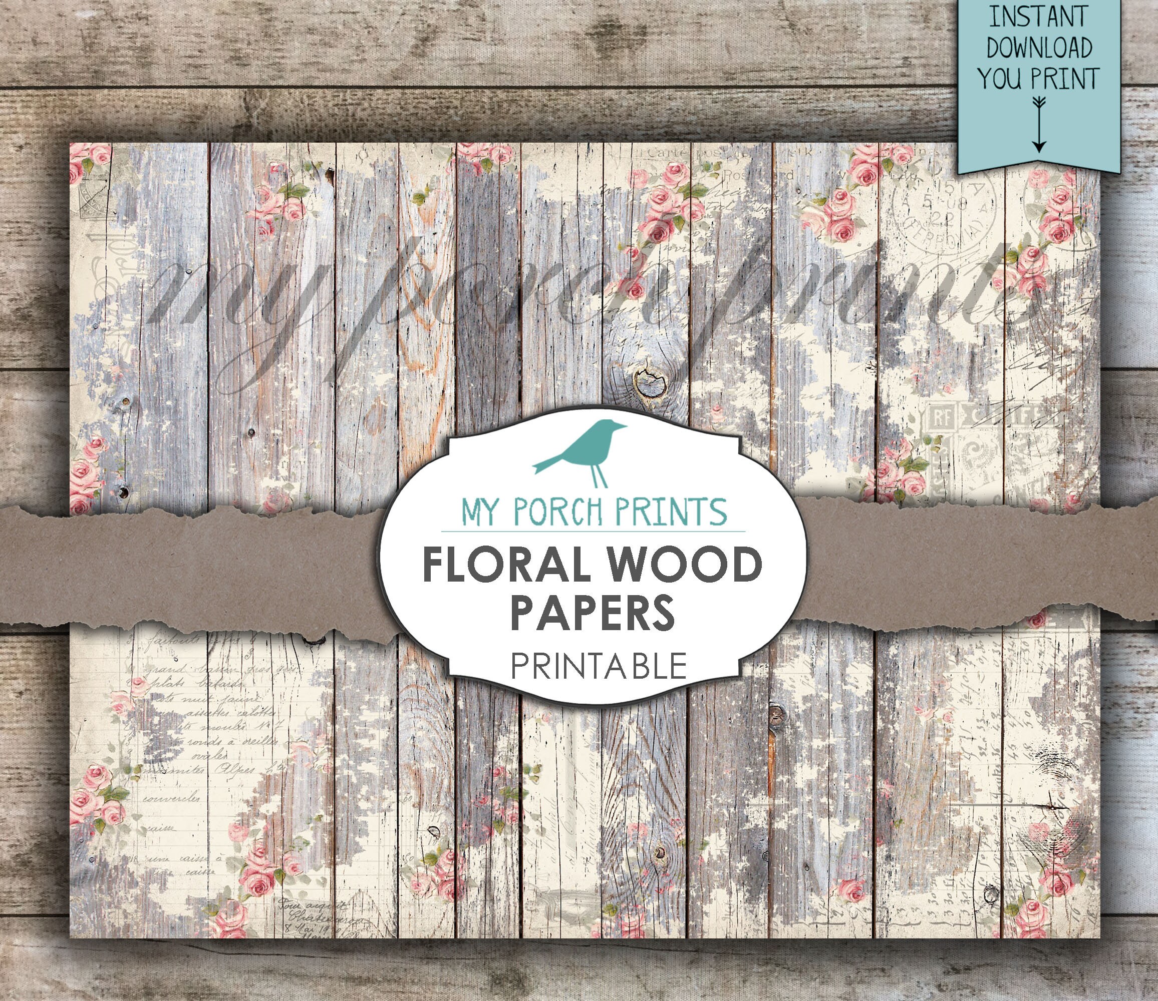 Floral Wood Printable Paper Junk Journal Digital Flower - Etsy