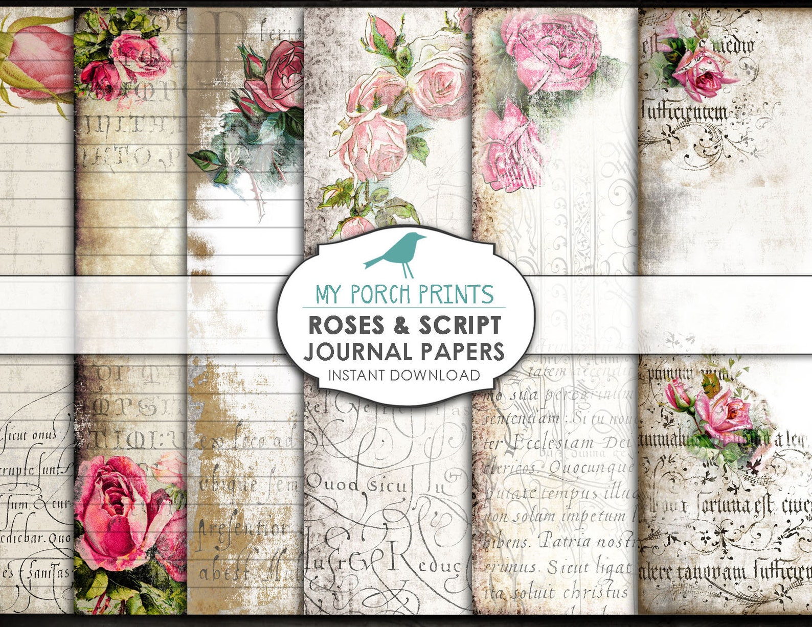 Roses & Script Journal Pages Printable Paper Junk Journal - Etsy