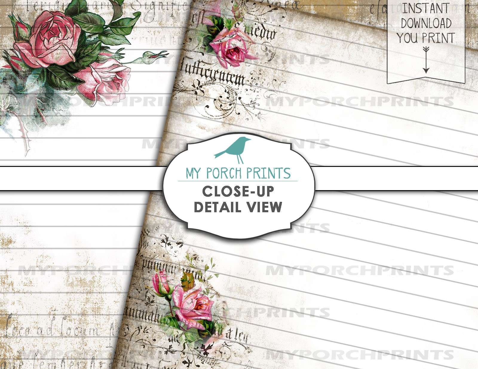 Roses & Script Journal Pages Printable Paper Junk Journal - Etsy