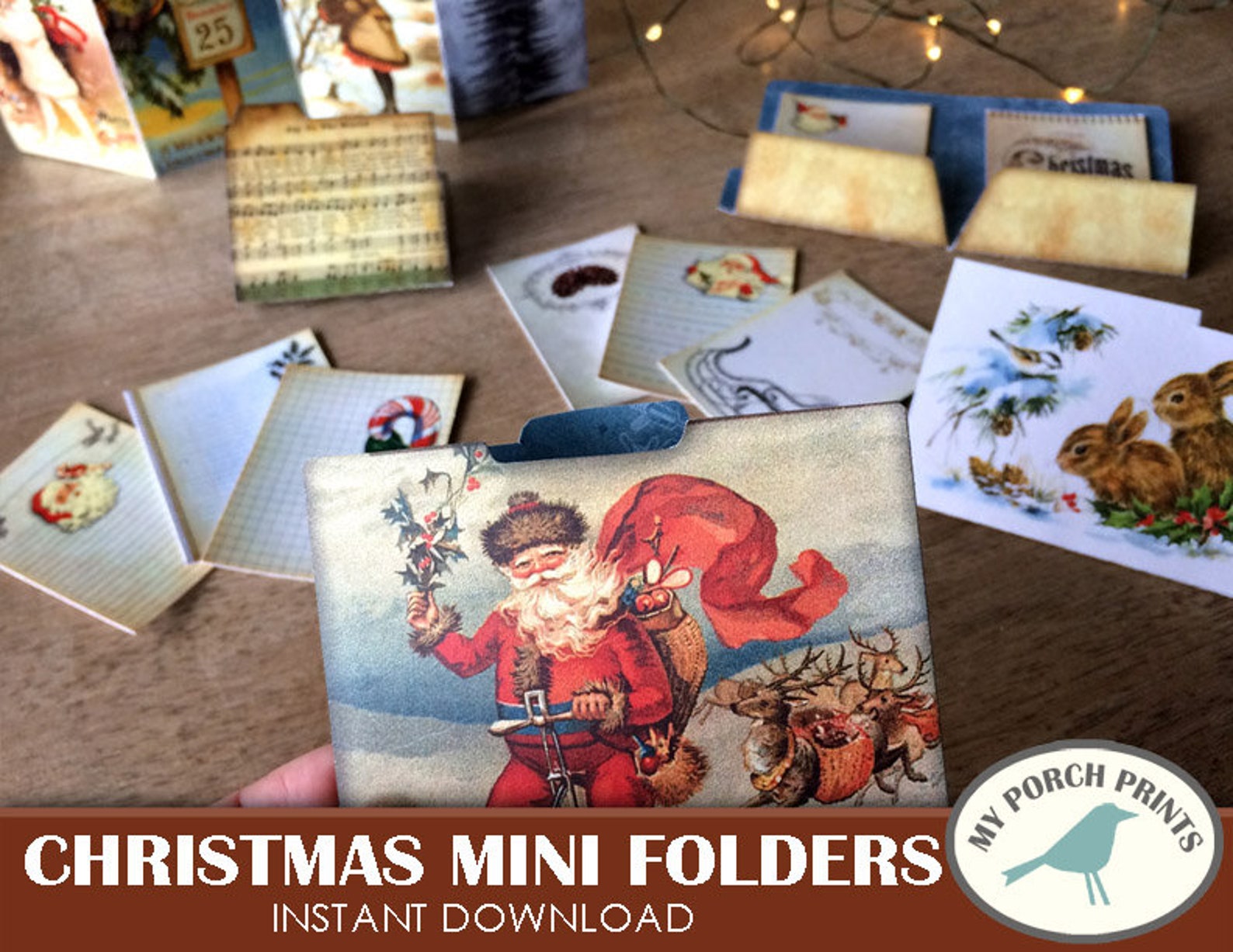 Christmas Mini File Folders, Scrapbook Kit, Junk Journal Kit, Notecards ...