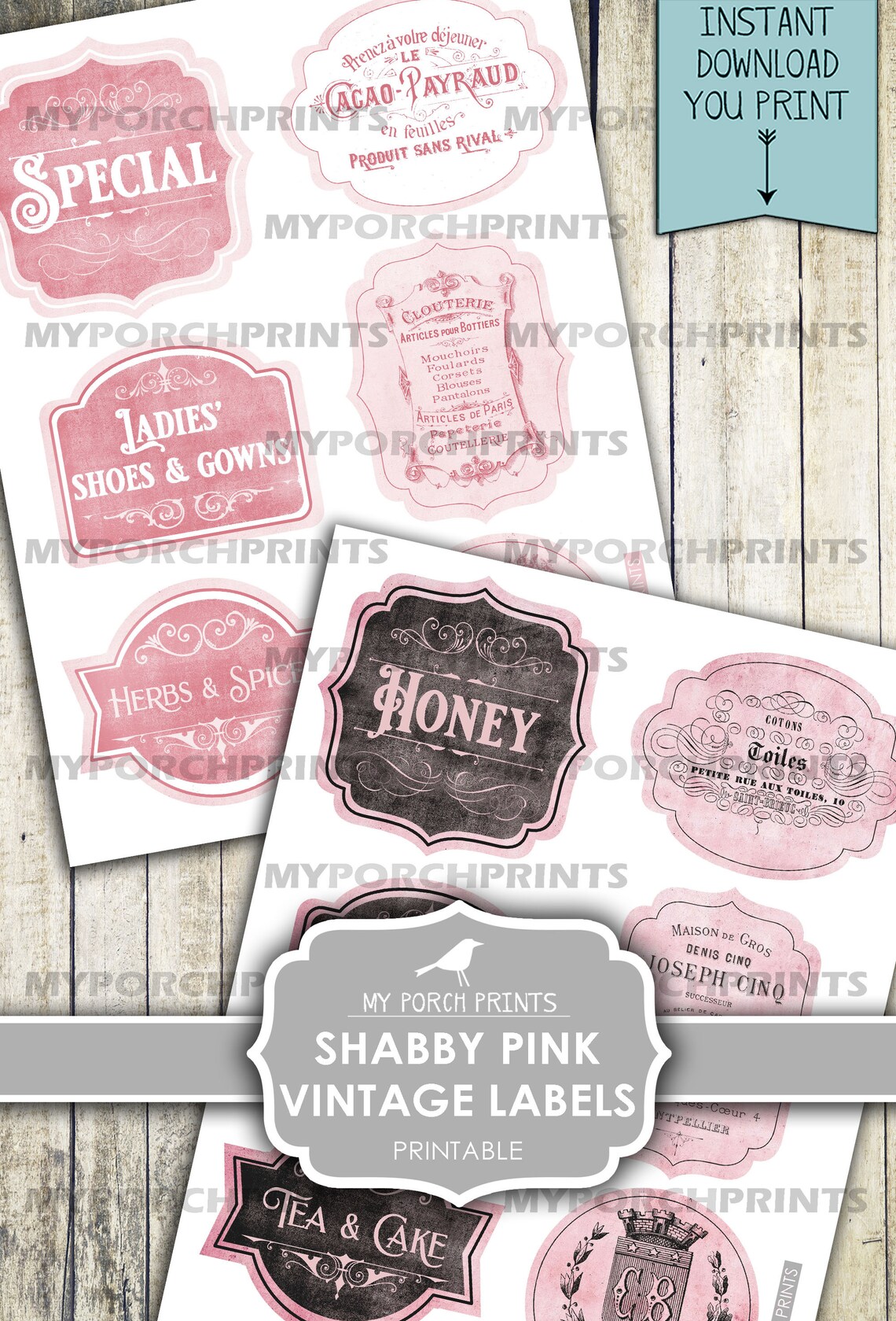 Junk Journal Labels Shabby Pink Vintage Words Tags | Etsy