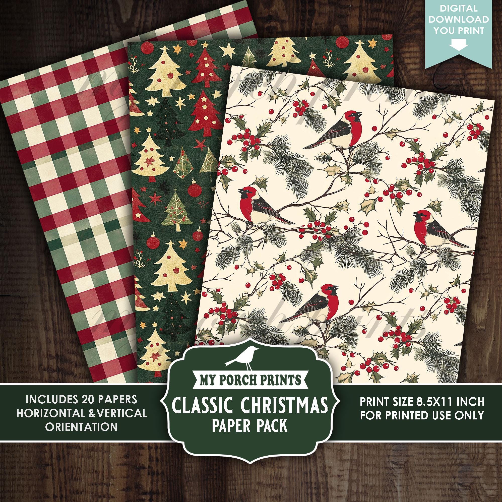 Classic Christmas Paper Pack, Junk Journal, Holiday, Merry, Red, Green ...