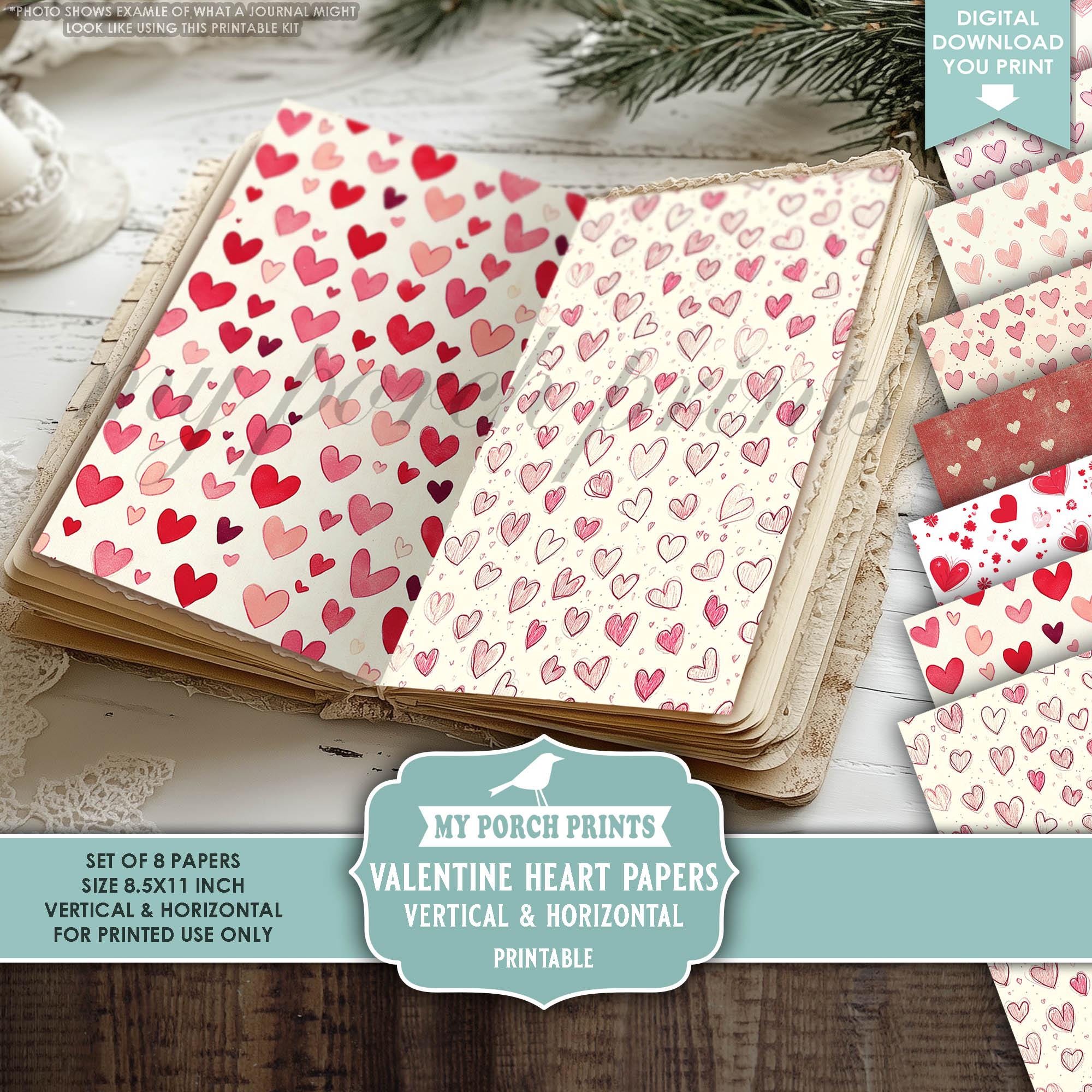 Valentine Heart Papers Junk Journal Red Pink Scrapbook Craft Backing ...