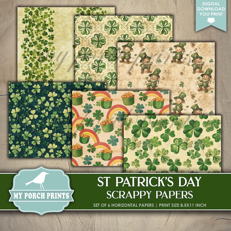 St. Patrick's Day Scrappy Papers, Junk Journal, Green, Spring ...