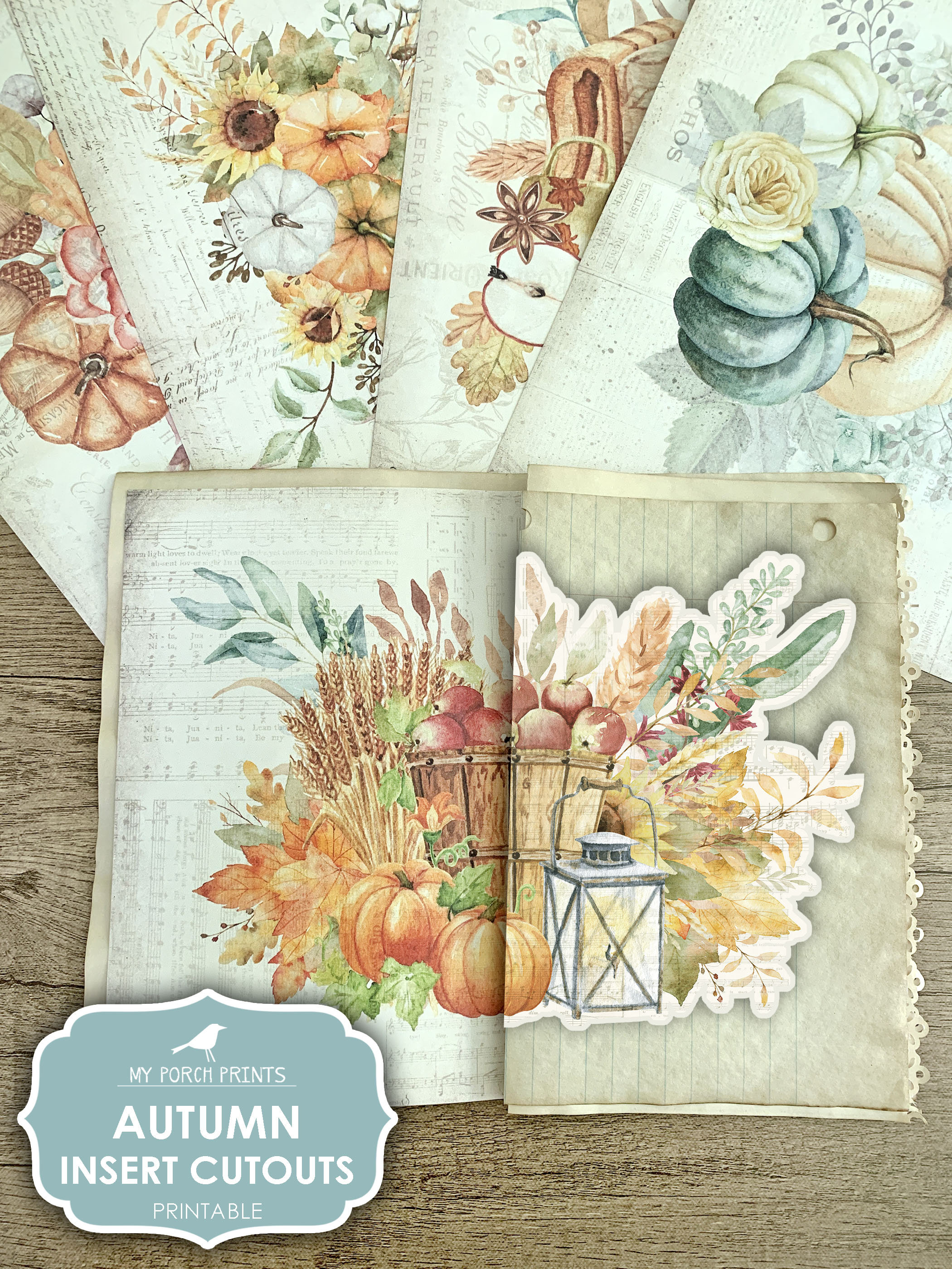 Junk Journal, Autumn Insert Cutouts, Fall, 3D, Kit, Pumpkin, Sunflowers ...