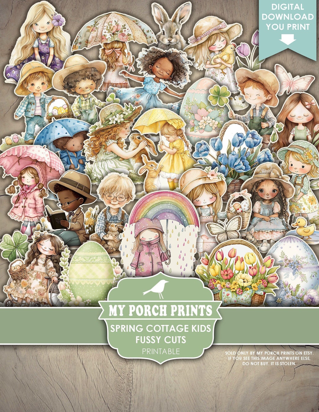 Spring Cottage Kids Fussy Cuts, Junk Journal, Easter, St Patricks Day ...