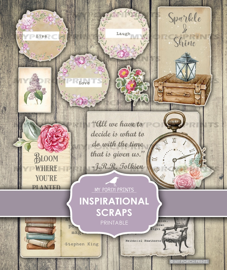 Inspirational Scraps, Junk Journal, Journal Words, Stickers, Flowers ...