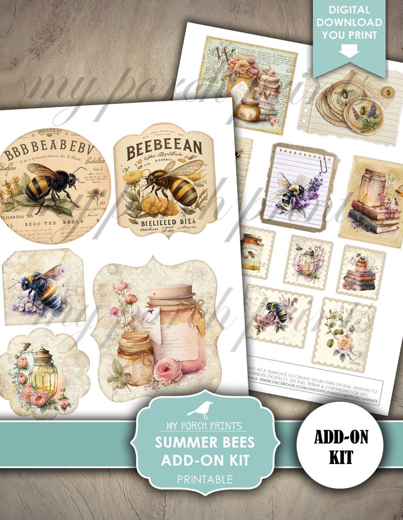 Junk Journal, Summer, Bees, ADD ON, Kit, Bee, Beekeeper, Honey, Apiary ...