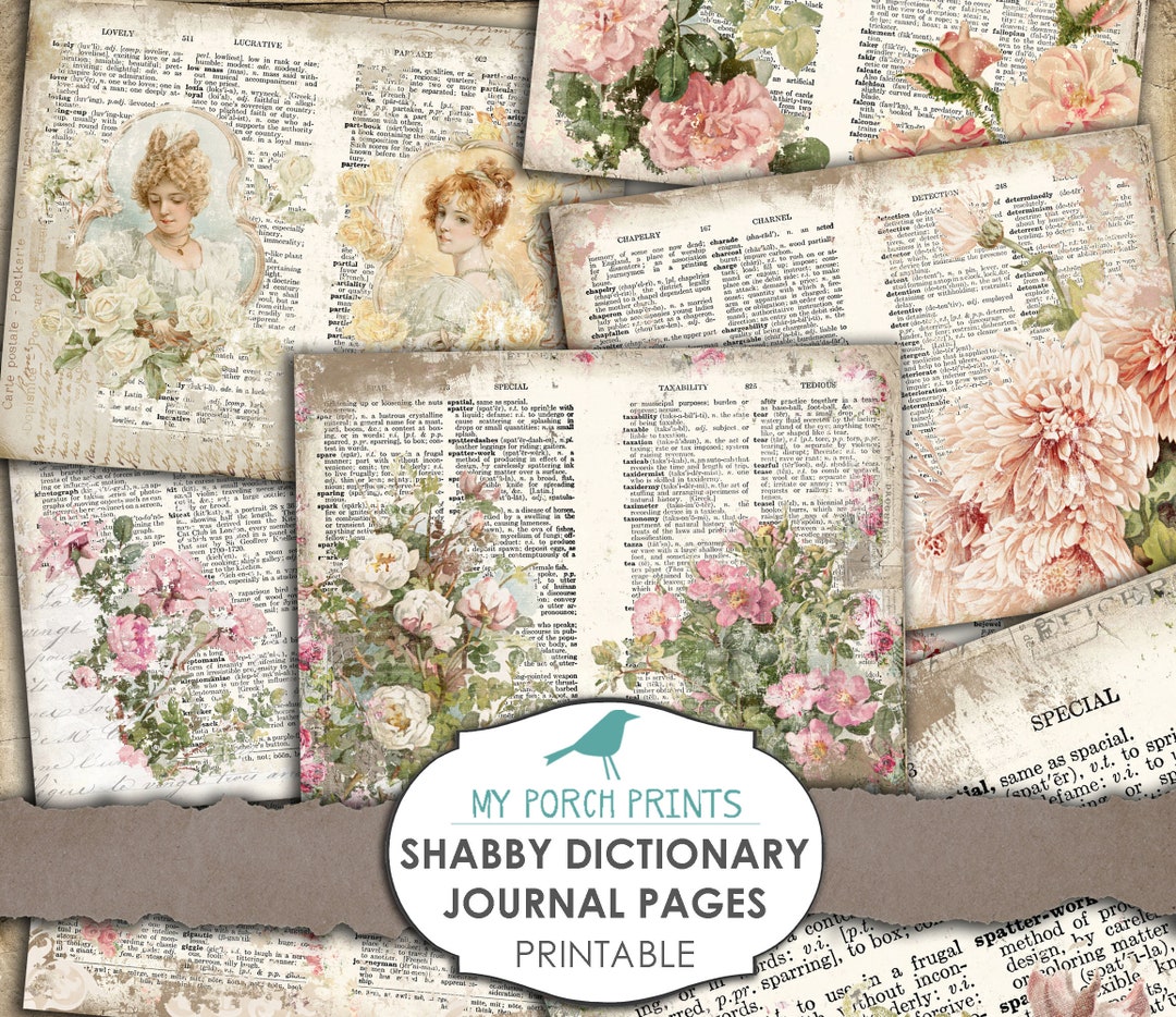 Shabby Dictionary Journal Pages, Printable Paper, Junk Journal, Digi ...