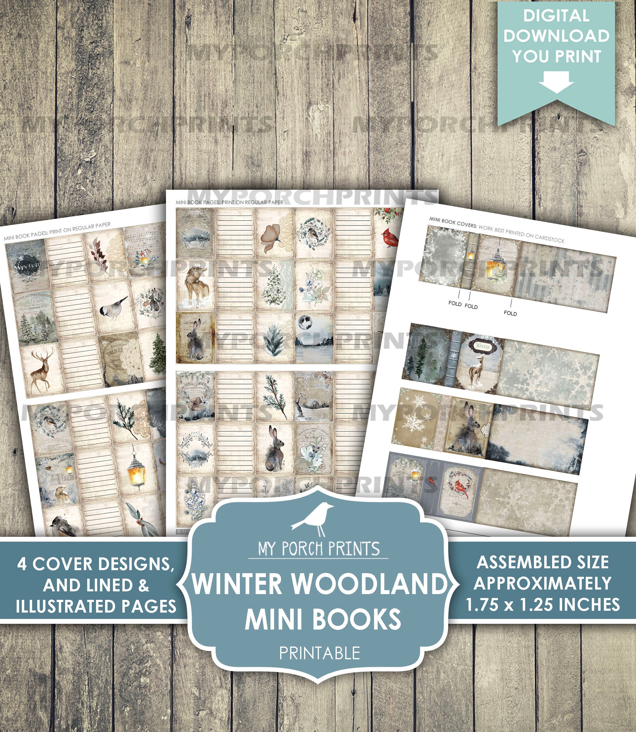 Mini Books Winter Woodland Junk Journal Forest Animals - Etsy