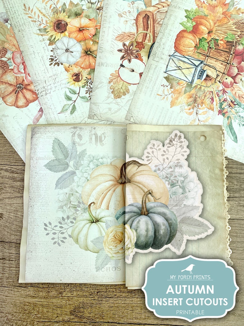 Junk Journal, Autumn Insert Cutouts, Fall, 3D, Kit, Pumpkin, Sunflowers ...