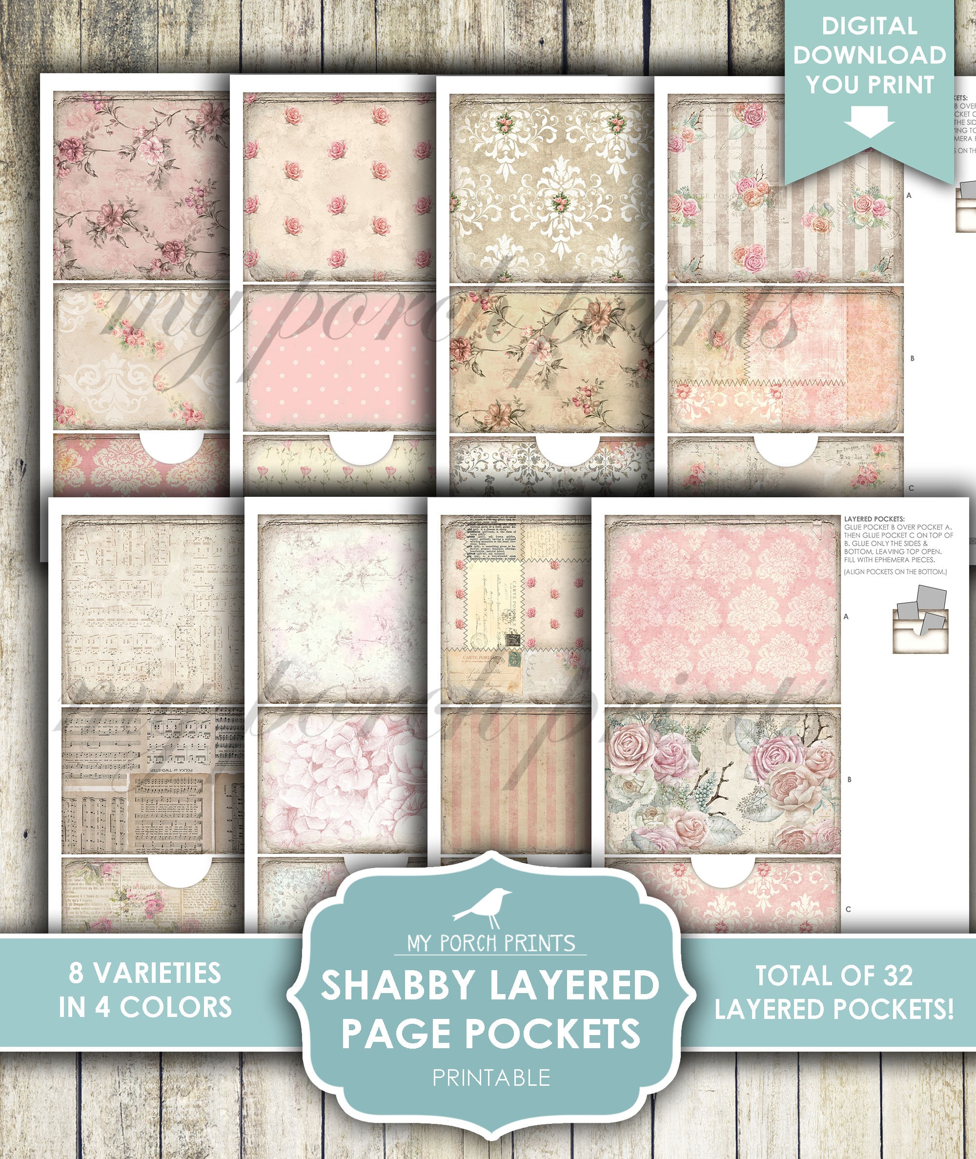 Junk Journal Shabby Page Pockets Layered Pink Purple - Etsy