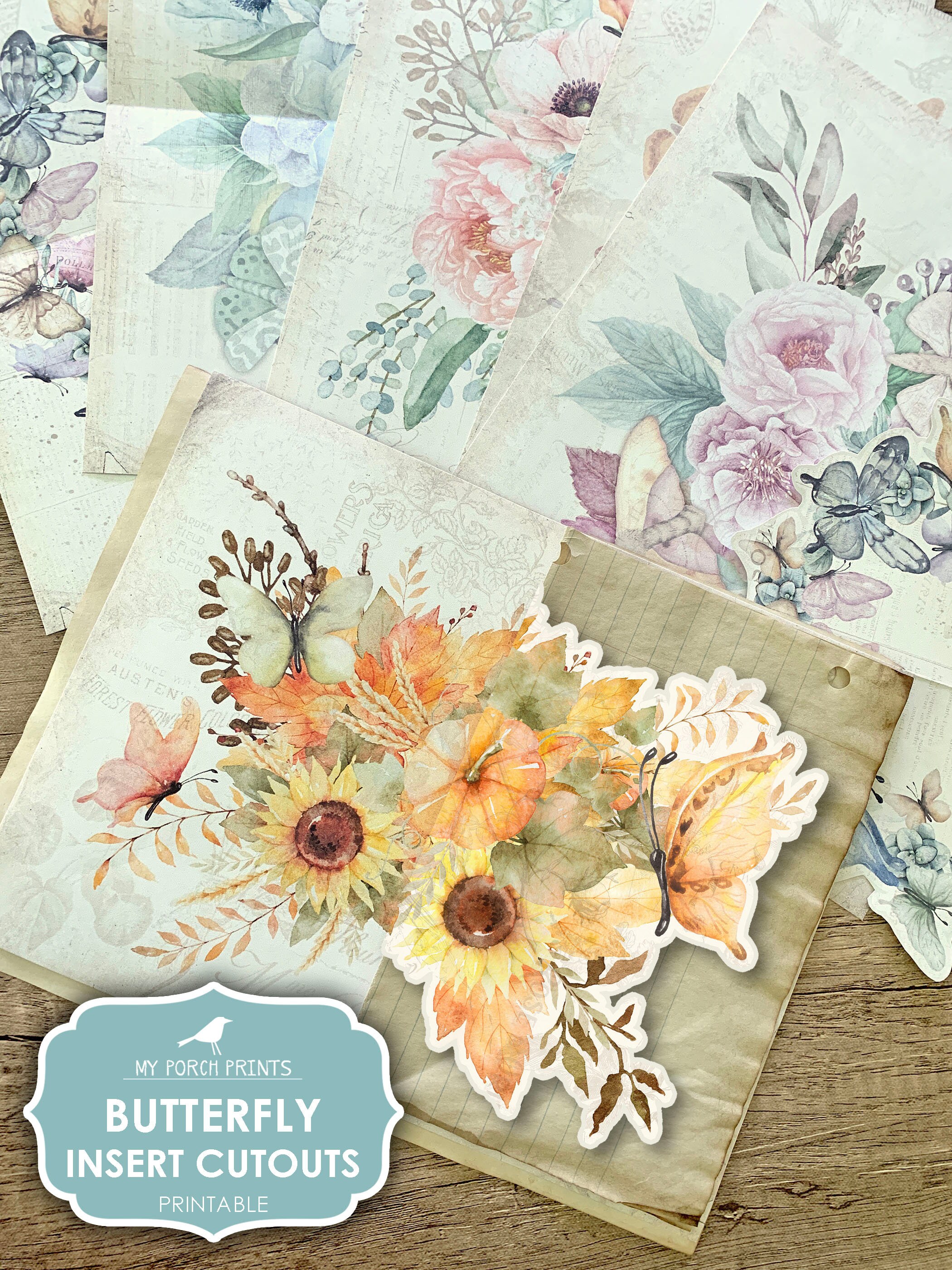 Junk Journal, Butterfly, Insert Cutouts, Flower, Butterflies, 3D ...