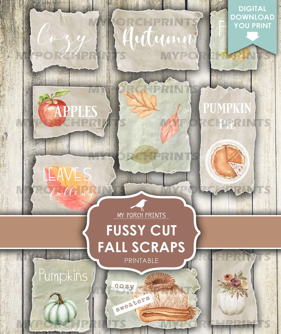 Fussy Cut Fall Scraps, Autumn, Note, Junk Journal, Stickers, Bullet ...