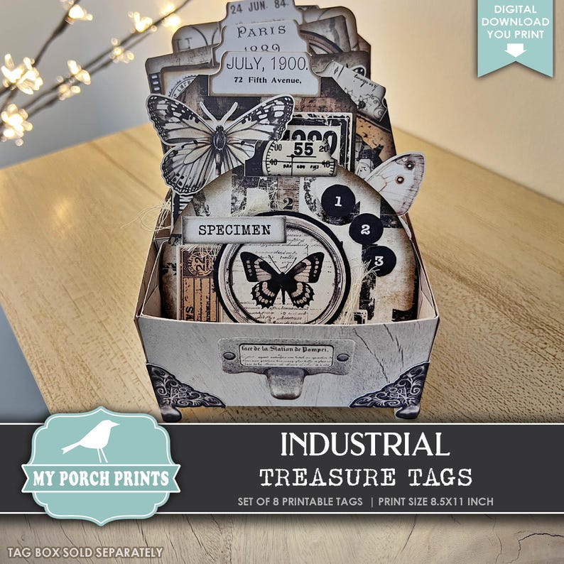 Industrial Treasure Tags Kit Junk Journal Fussy Cuts Black White Tag ...