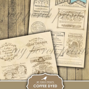 Junk Journal, Kit, Coffee Dyed, Label, Collage, Sheets, Papers, Vintage ...