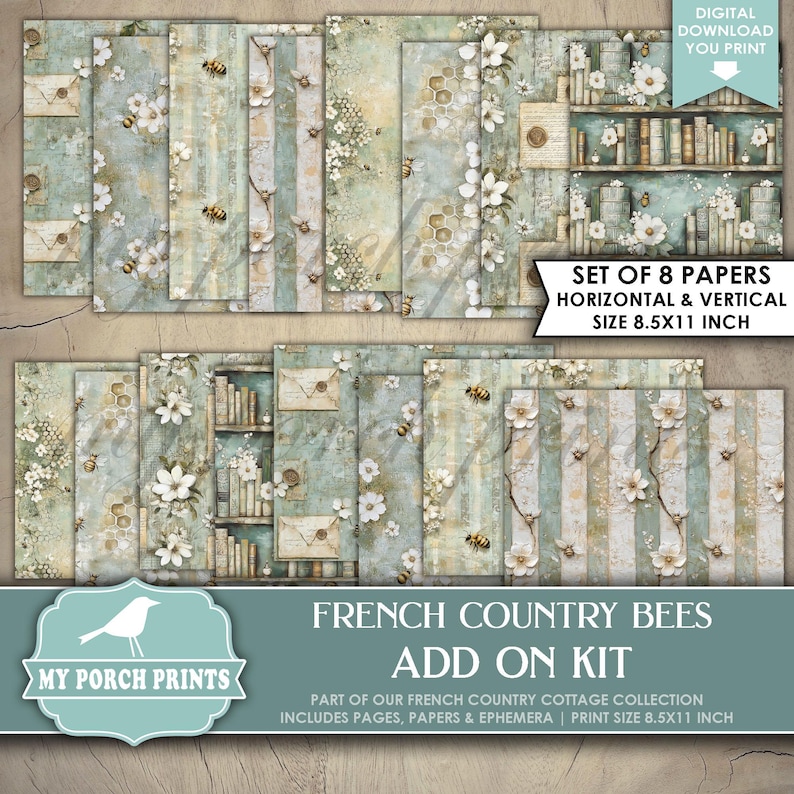 French Country Bees Add on Kit, Ephemera, Junk Journal, Honey, Vintage ...