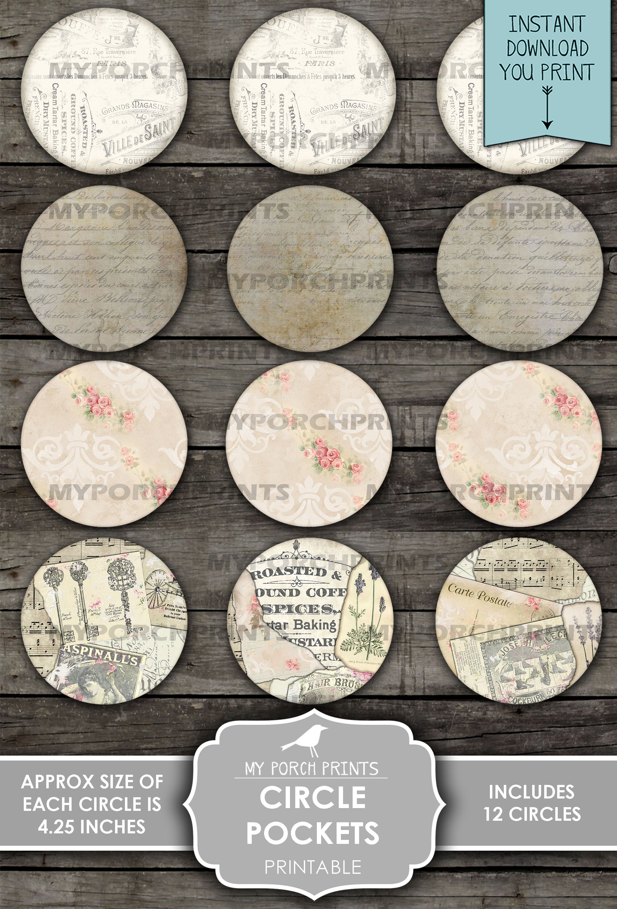Circle Pockets, Junk Journal, Kit, Printable, Paper, Craft Kit ...