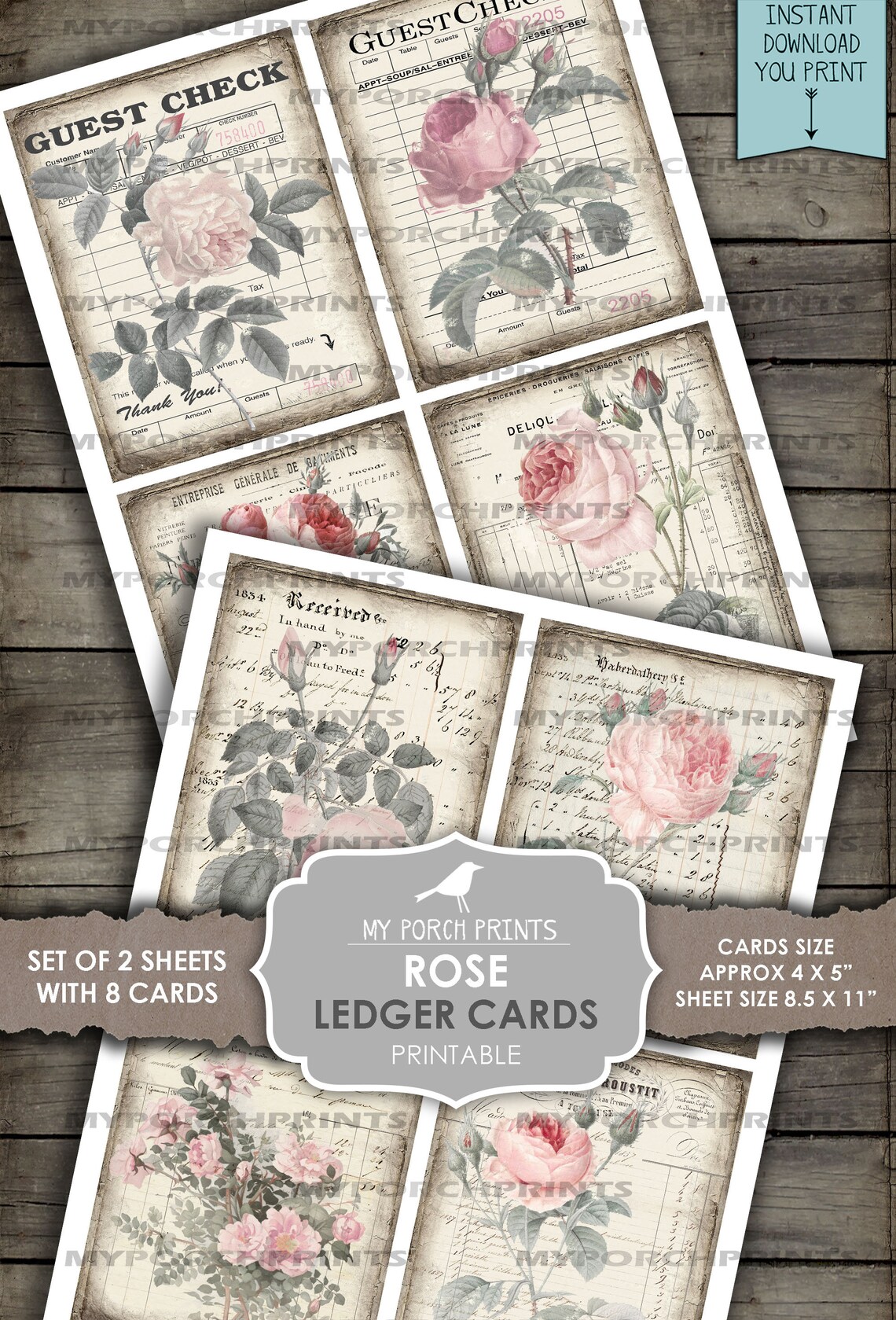 Junk Journal Ephemera, Rose, Roses, Cards, Floral, Pretty, Ledger, Junk ...
