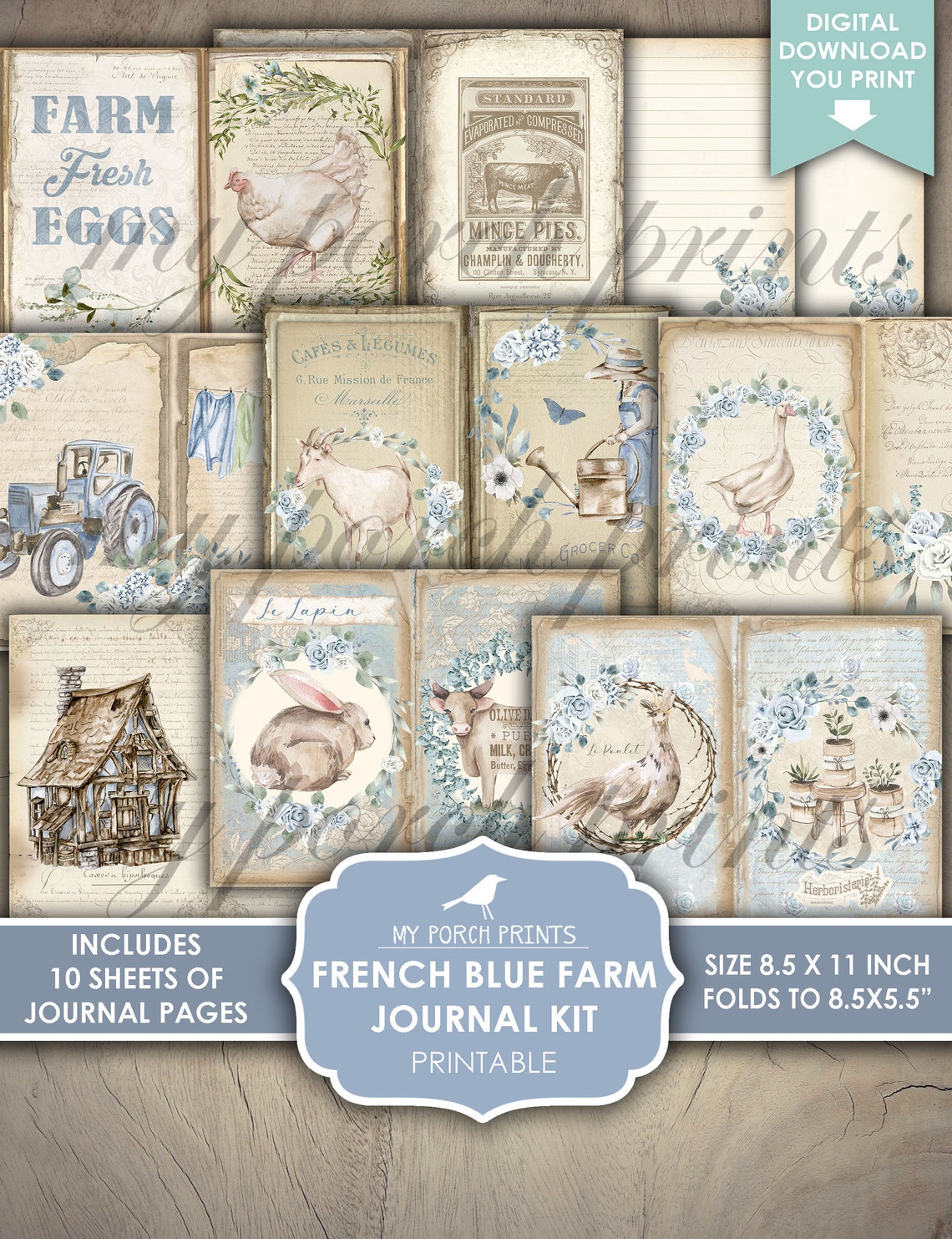 Junk Journal Kit Farm Blue French Country Fields - Etsy