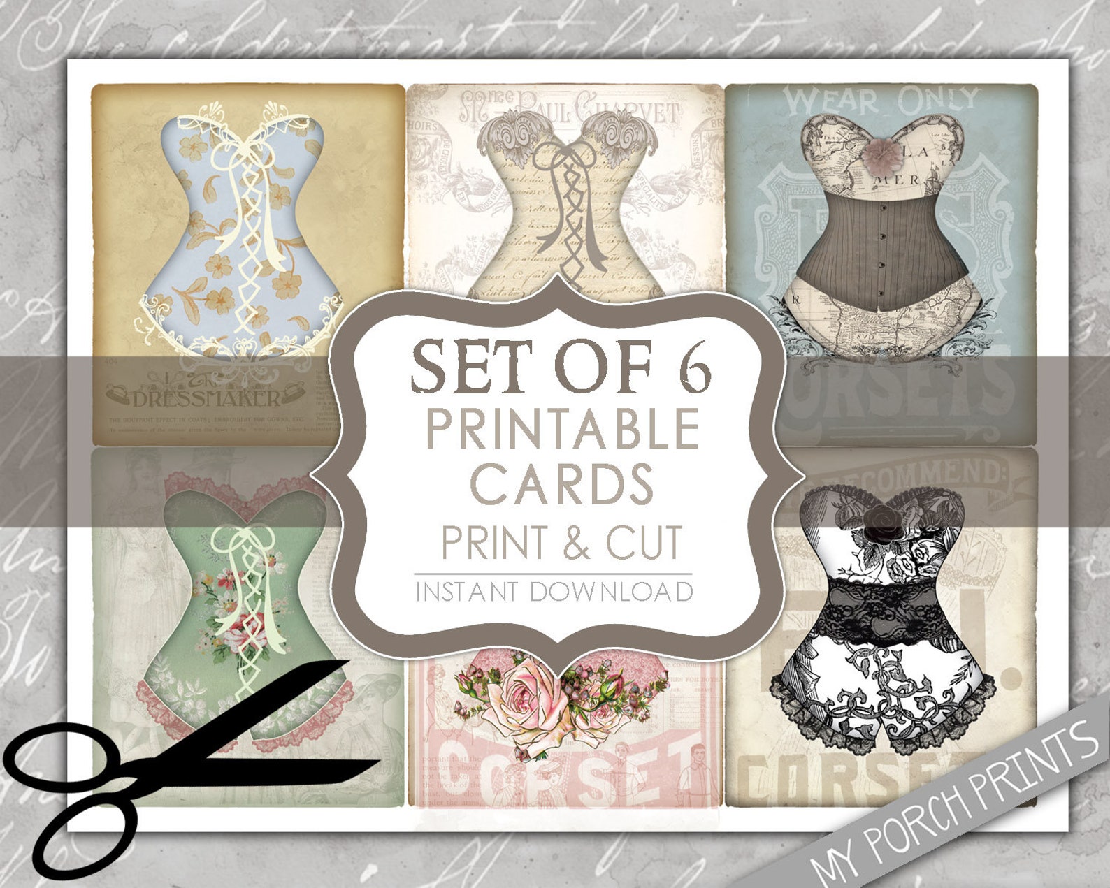 Vintage Corset Cards Junk Journal Ephemera Valentine | Etsy