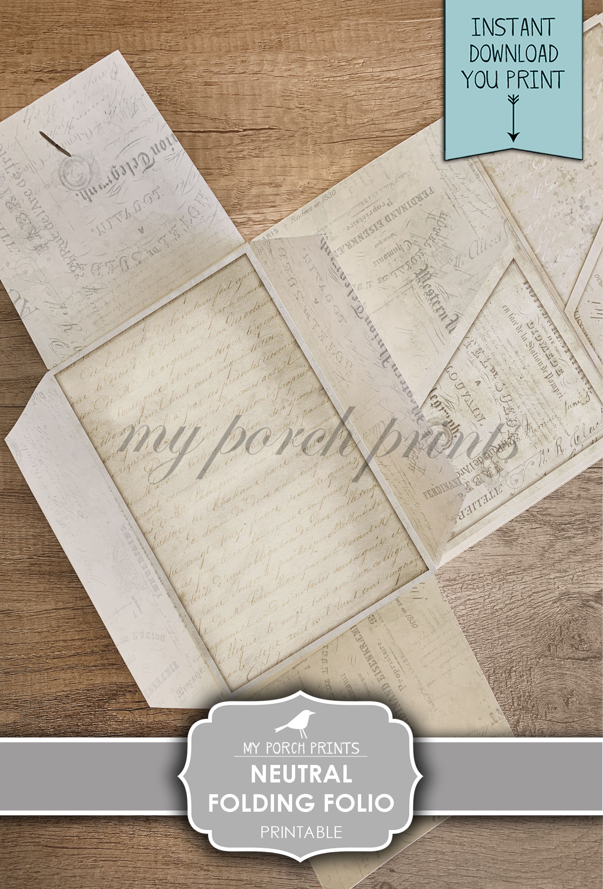 Junk Journal Neutral Folding Folio Vintage Pocket Folder - Etsy