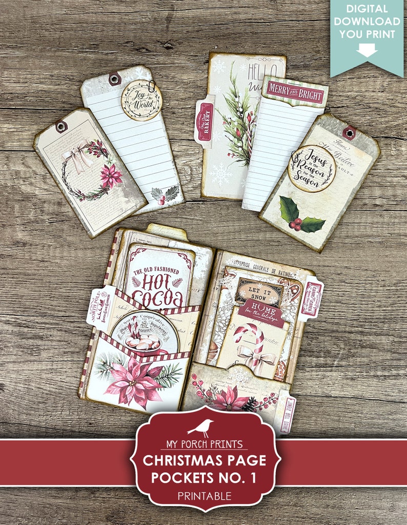 Christmas Page Pockets No. 1, Junk Journal, Red, Folio, Folder, Card ...
