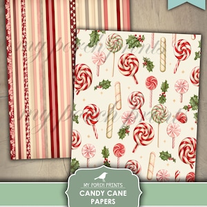 Candy Cane PAPERS, Junk Journal, Peppermint, Christmas, Red, White ...