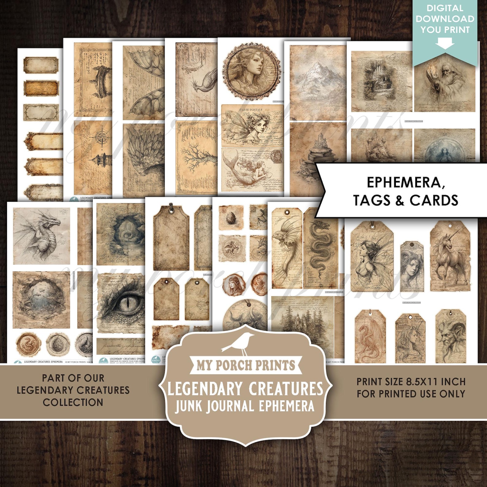 Legendary Creatures Junk Journal EPHEMERA, Kit, Magical, Neutral ...