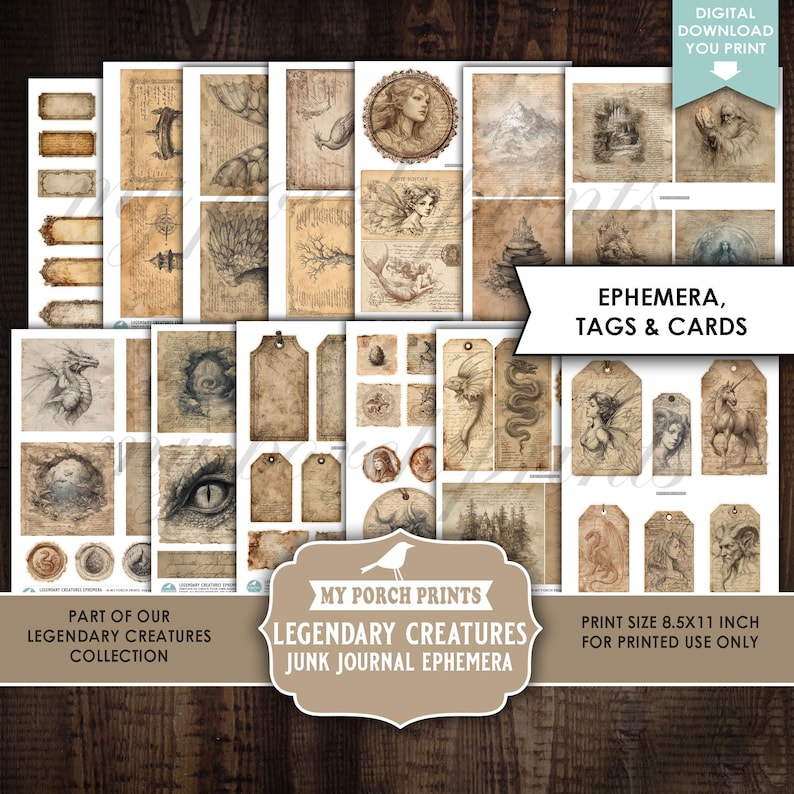 Legendary Creatures Junk Journal EPHEMERA, Kit, Magical, Neutral ...