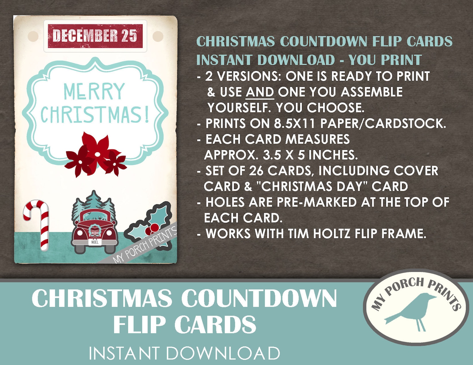 Christmas Countdown Flip Cards Advent Calendar December - Etsy
