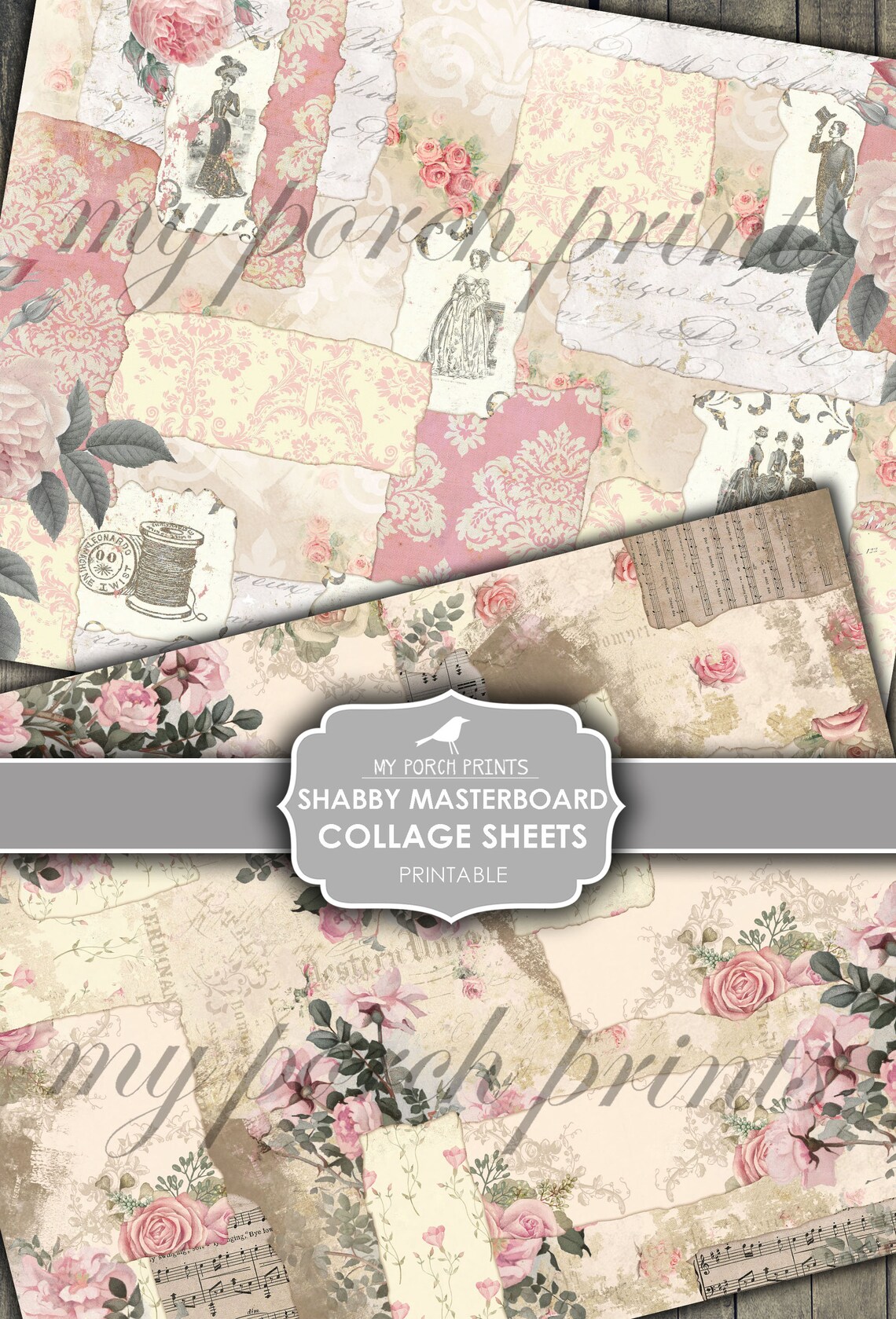 Shabby Masterboard, Collage Sheet, Papers, Junk Journal, Vintage, Pink ...