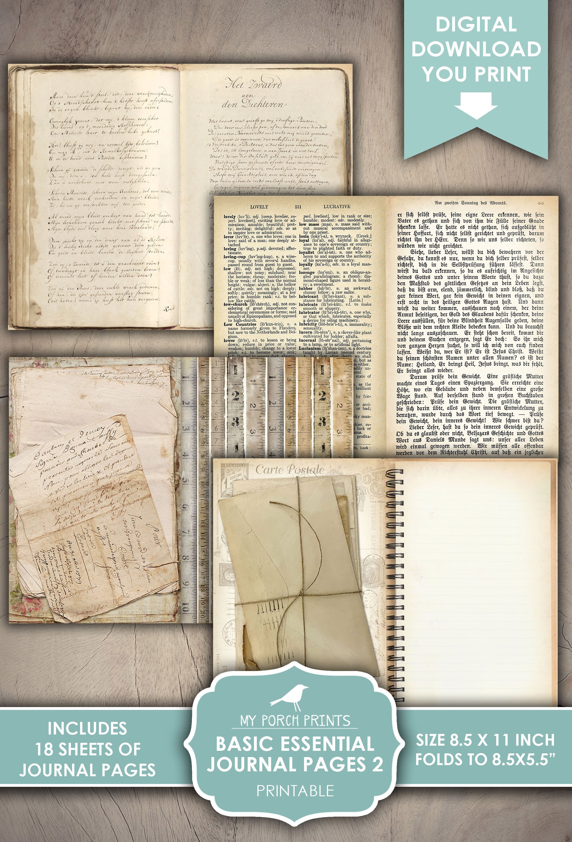 Journal Pages, Basic Essentials, 2, Junk Journal, Vintage, Neutral ...