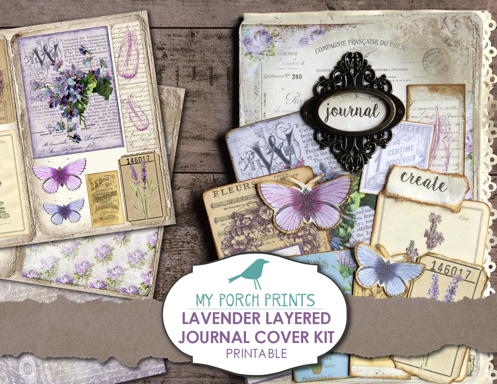 Lavender Layered Journal Cover, Kit, Junk Journal Kit, Printable ...