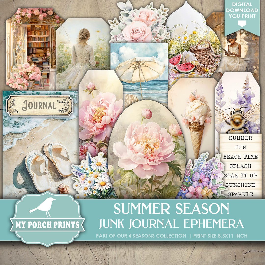 Summer Season EPHEMERA, Junk Journal, Kit, 4, Four, Seasons, Beach ...