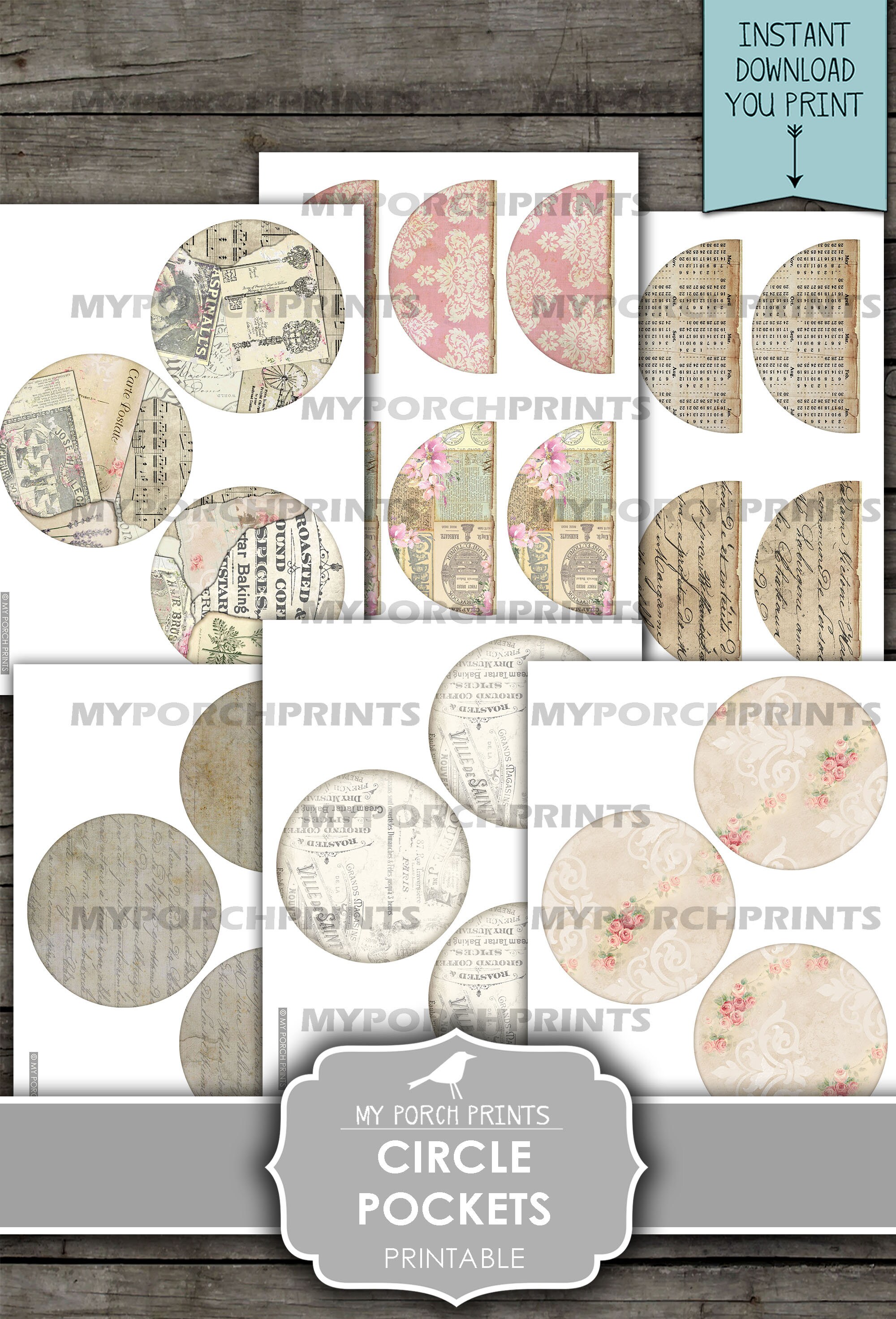 Circle Pockets, Junk Journal, Kit, Printable, Paper, Craft Kit ...