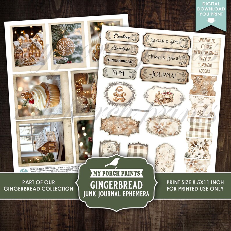 Gingerbread Junk Journal EPHEMERA, Kit, Vintage, Holiday, Cookie ...
