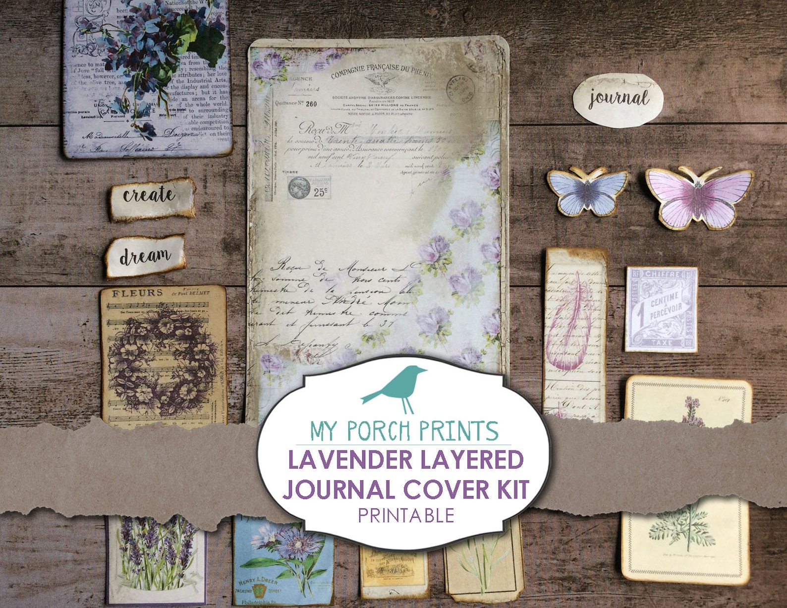 Lavender Layered Journal Cover, Kit, Junk Journal Kit, Printable ...