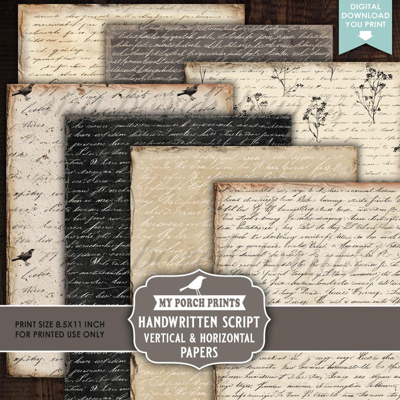Handwritten Script Papers Junk Journal, Vintage Neutral Handwriting ...