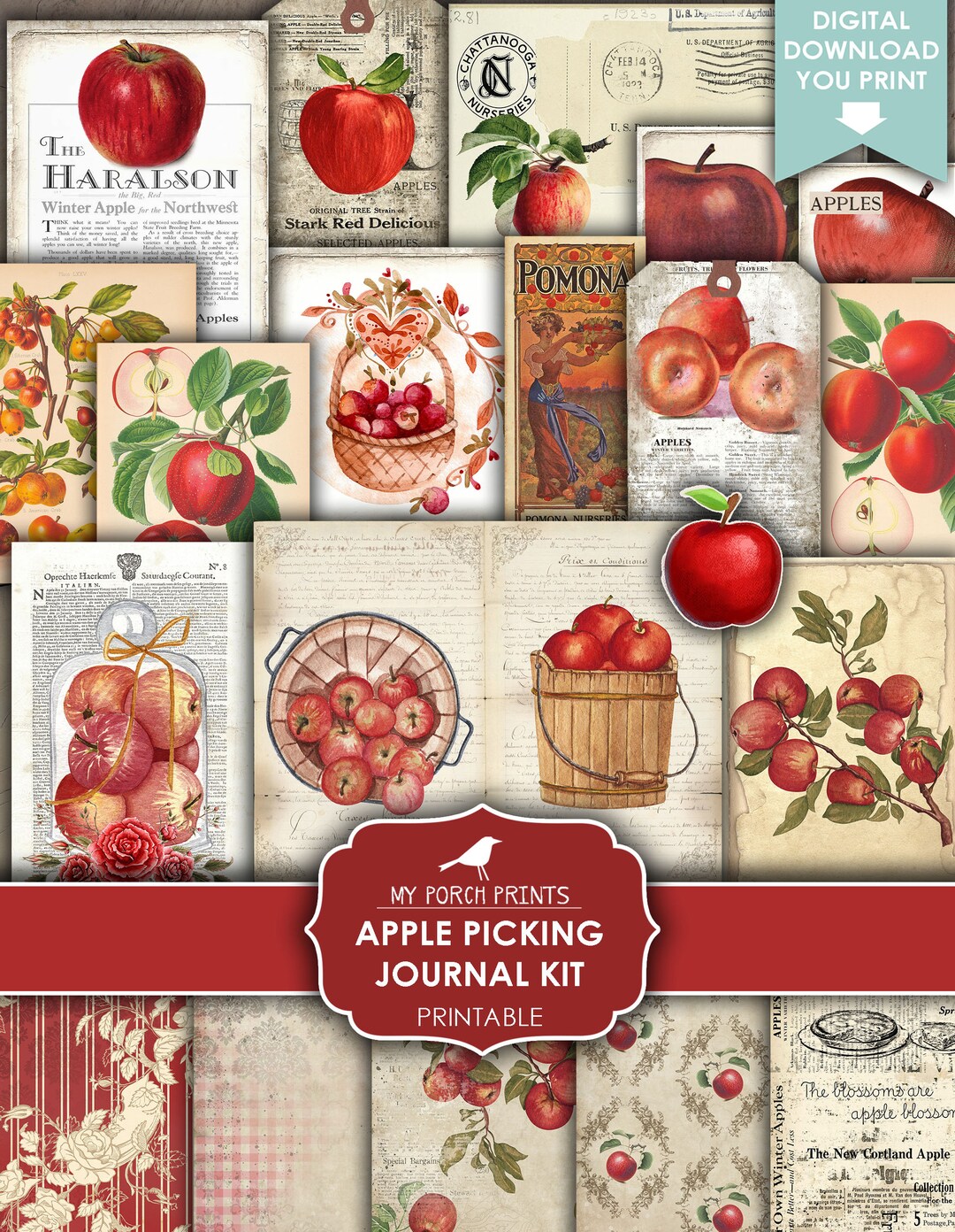 Junk Journal, Kit, Apples, Apple, Picking, Fall, Autumn, Red, Orchard ...