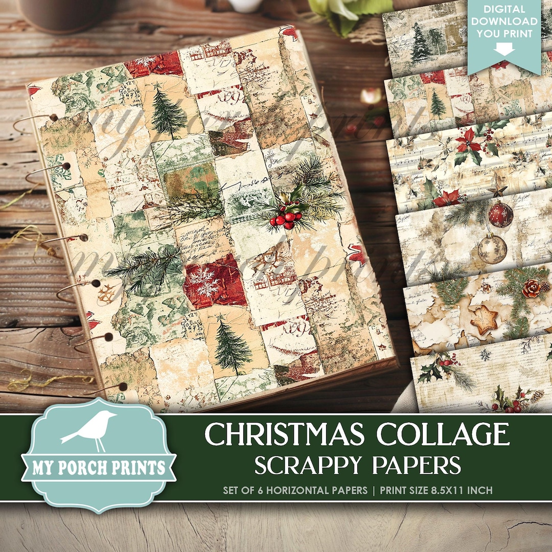 Christmas Collage Scrappy Papers, Junk Journal, Pages, Holiday, Winter ...